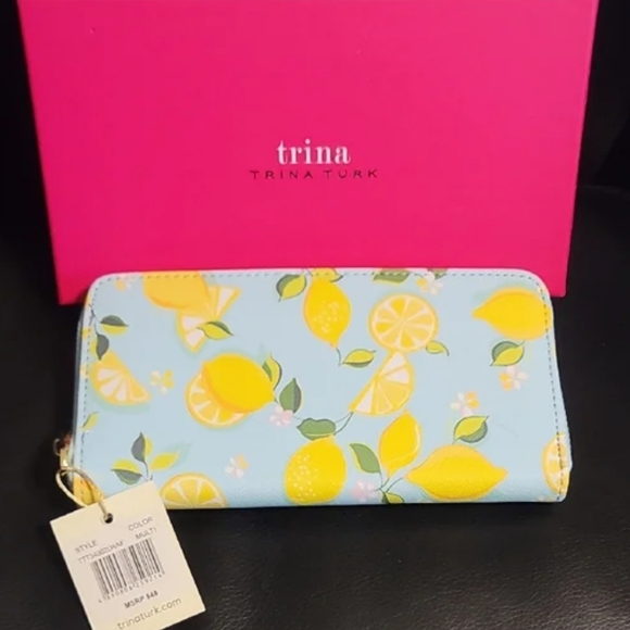 Trina Turk | Bags | Trina Turk Blue And Yellow Citrus Wallet | Poshmark